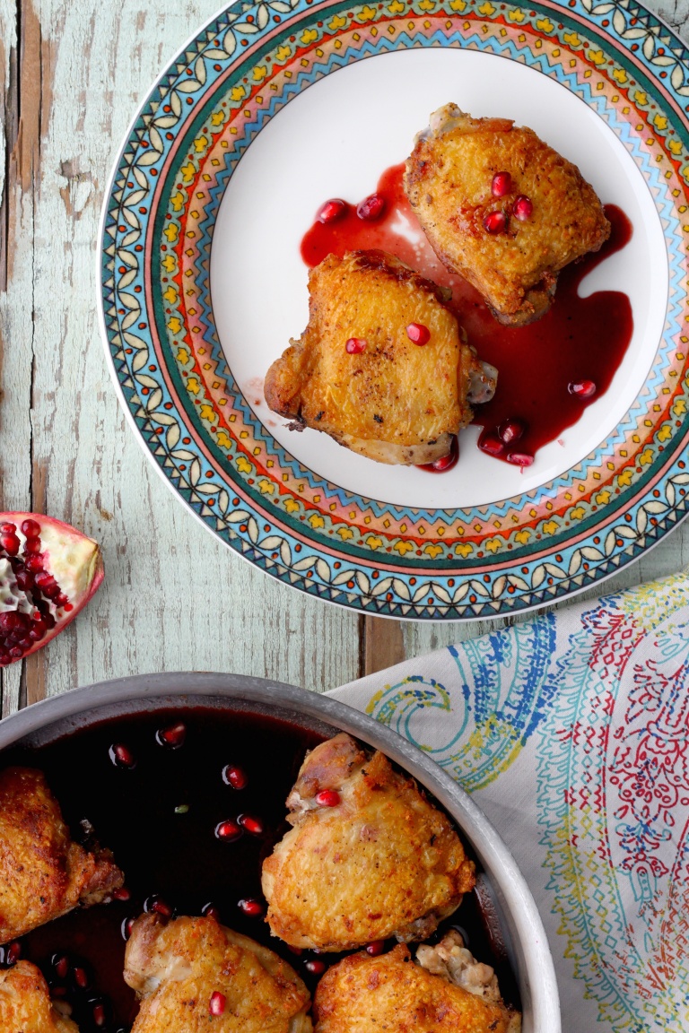 Super Crispy Chicken Thighs with Pomegranate Sauce + a Rosh Hashanah ...