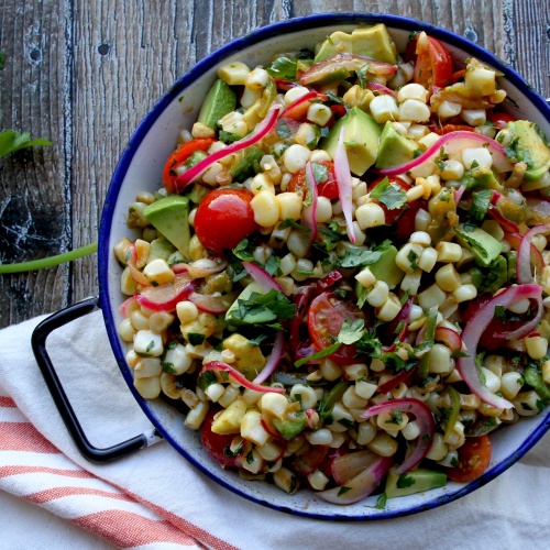 Charred Corn Salad with Pickled Onions & Avocado - zenbelly