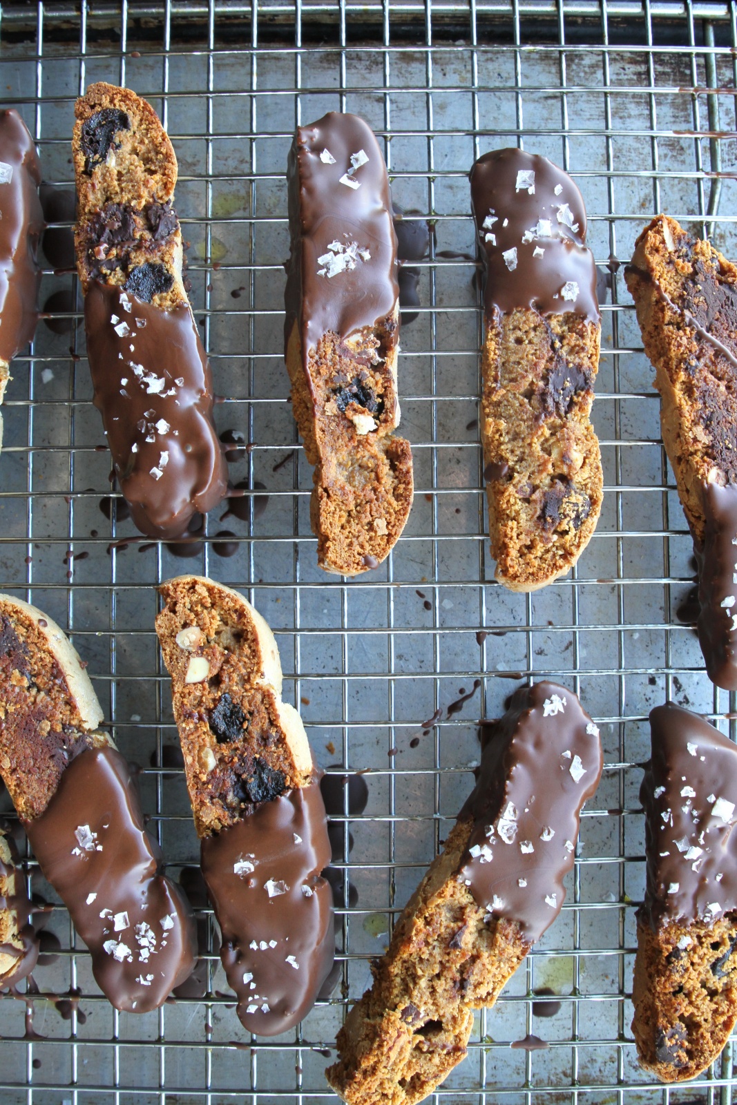 chocolate cherry almond biscotti | olive oil ganache | zenbelly