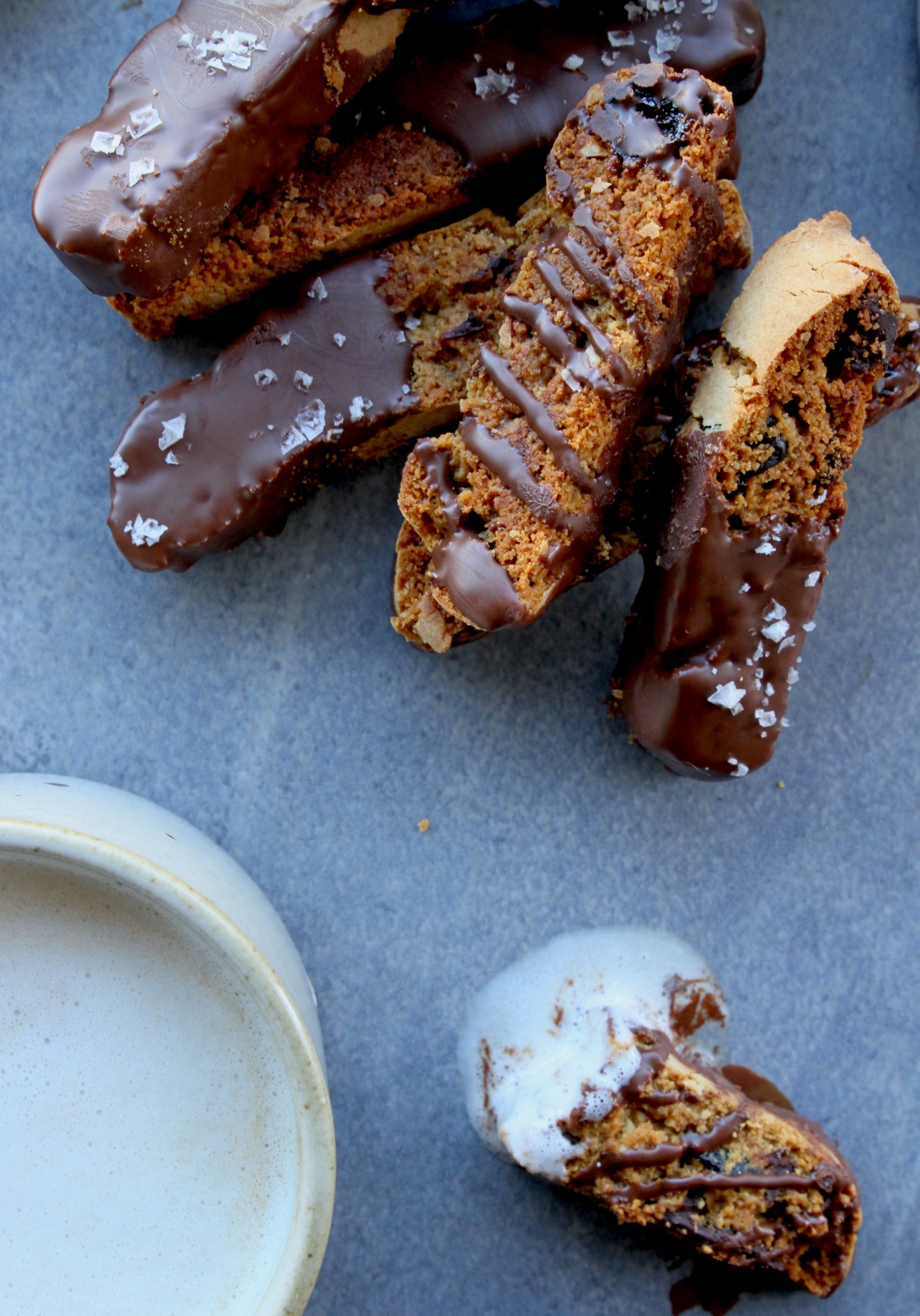 chocolate cherry almond biscotti | olive oil ganache | zenbelly