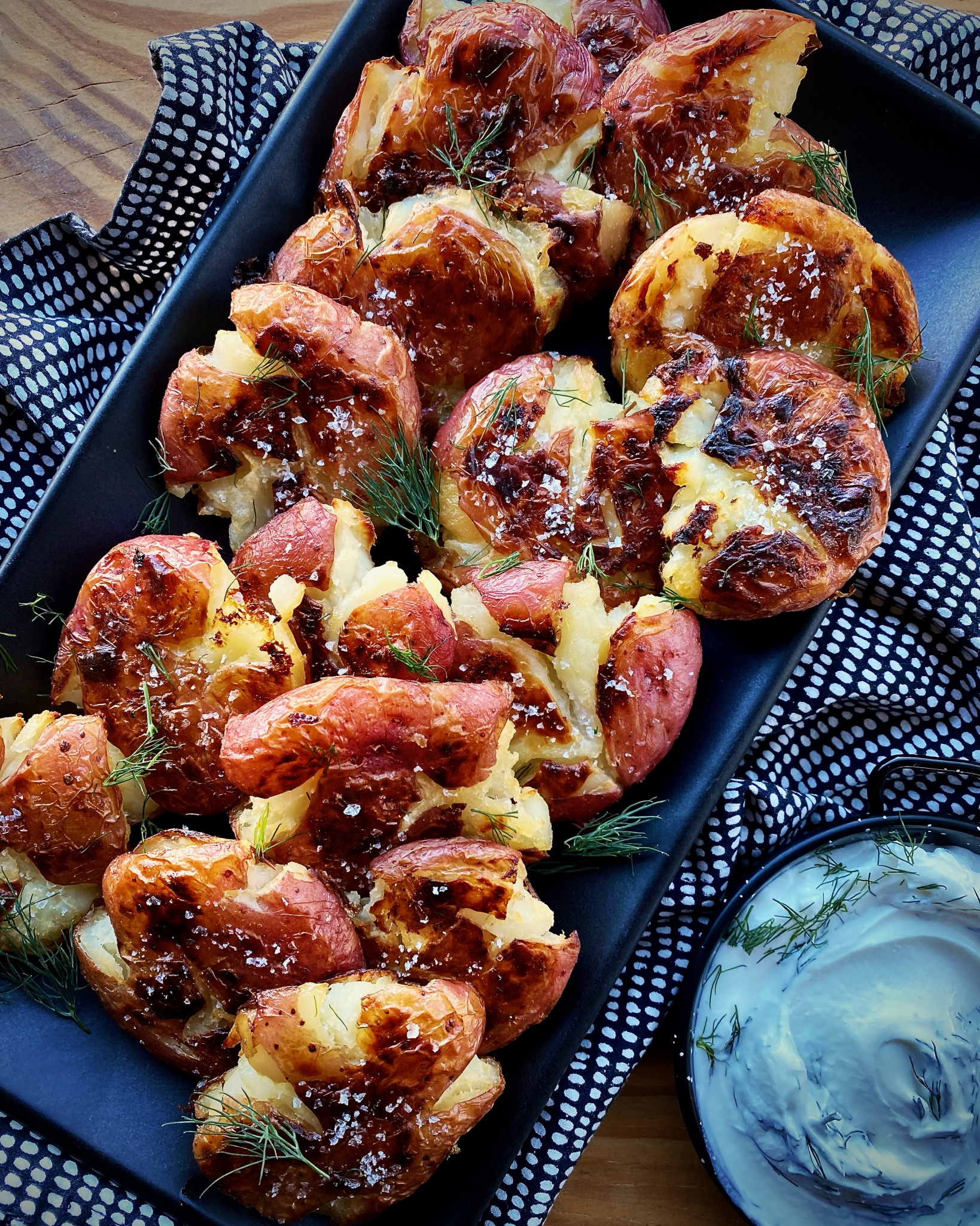 salt and vinegar smashed potatoes - 4 ingredients = carb joy